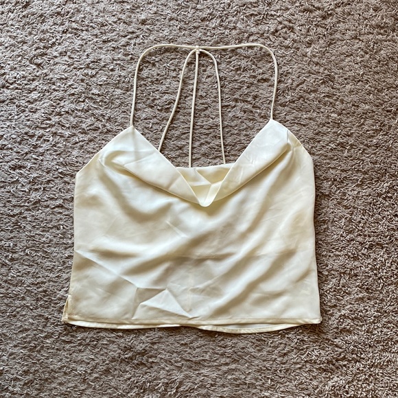 Lulus | Tops | Yellow Satin Cowl Neck Strappy Low Back Crop Top | Poshmark